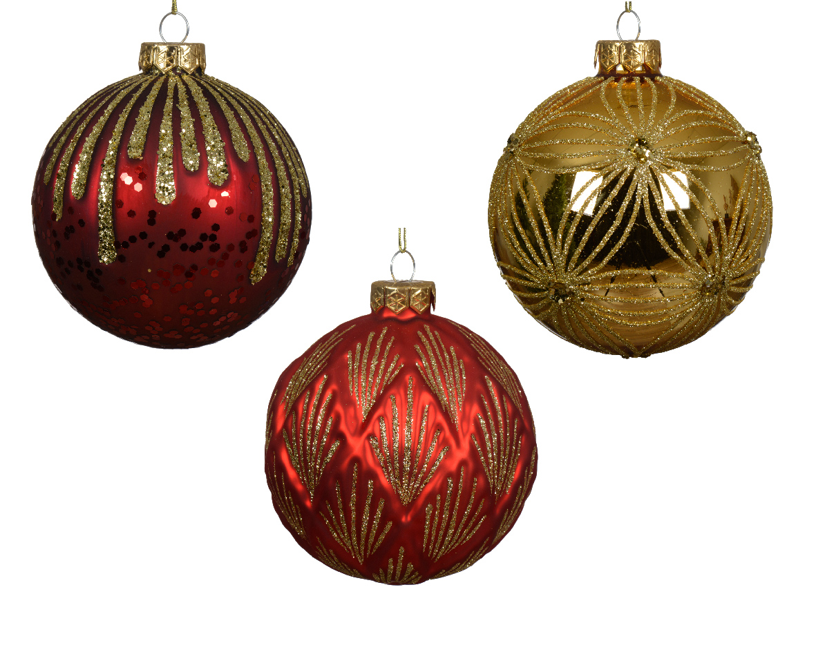 Ukras za jelku - kugla staklena crveno/zlatna 10 cm - pakovanje 1 kom ...